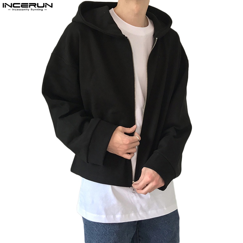 INCERUN Men's Leisure Solid Color Long Sleeve Zipper Up Hooded Jackets ...
