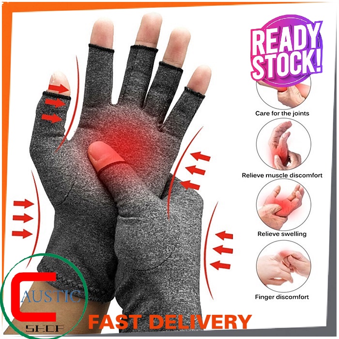Compression Therapy Glove Open Finger Thumb Half Finger Gloves Wrist Support Sarung Tangan ...