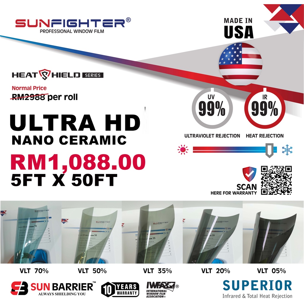 99% Heat Reject Ultra HD Nano Ceramic Tinted Film (100% Import From US ...