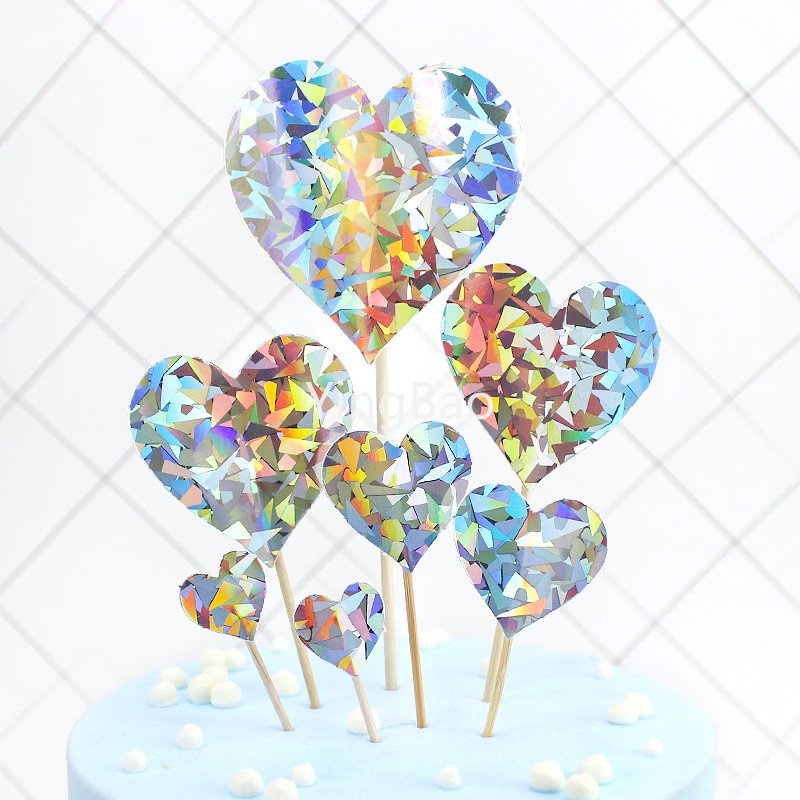 7pcs/set Glitter heart-shaped Cake Topper Love heart Cupcake Topper for ...