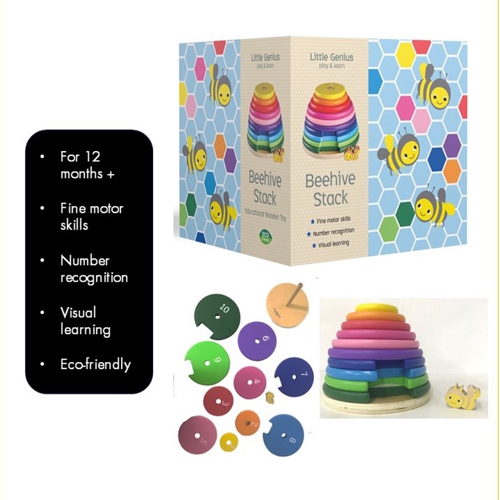 Little Genius Beehive Stack Wooden Educational Toys for Kids (12m ...
