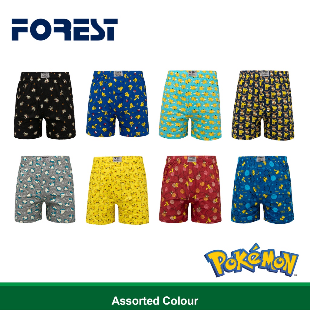 (2 Pcs) Pokémon Mens 100% Cotton Boxer Short Underwear Assorted Colours ...
