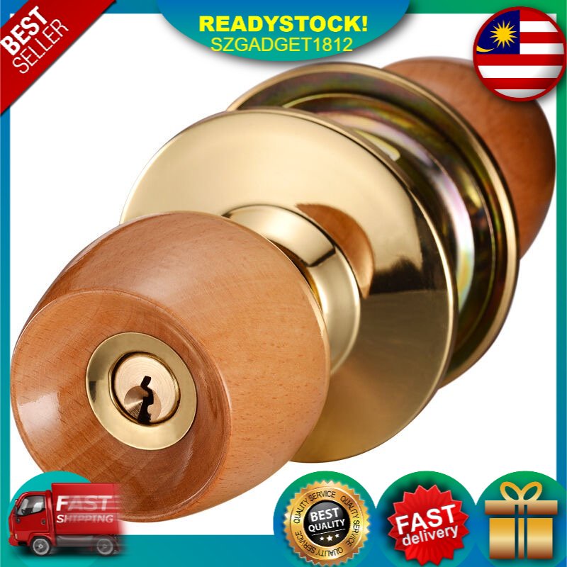 Wood Cylindrical Door Knob Lockset Pemegang Tombol Pintu Bilik Stainless Steel Round Ball Style ...