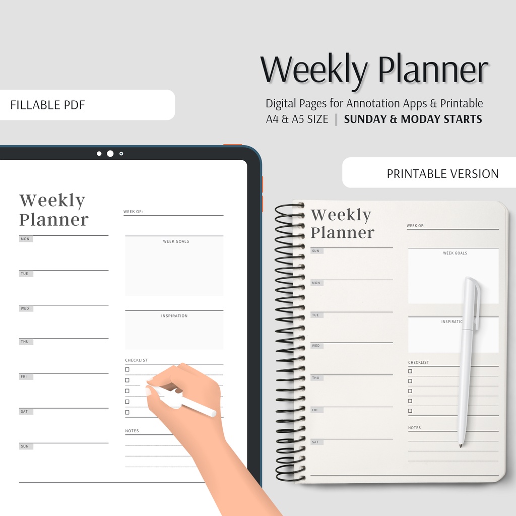 Digital WEEKLY Planner | Fillable PDF & Printable | Shopee Malaysia