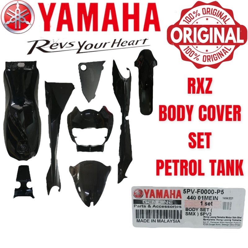 100% ORIGINAL YAMAHA RXZ CATALYZER BODY COVER SET HITAM SKALA WITH FUEL ...