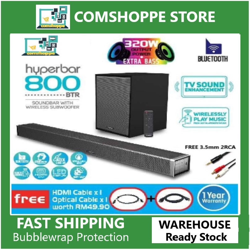 Vinnfier Hyperbar 800 BTR Bluetooth Sound Bar with Subwoofer Wireless ...