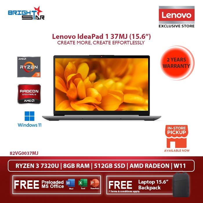 Lenovo IdeaPad 1 15AMN7 (15.6" FHD | R3-7320U | 8GB | 512GB SSD | AMD ...