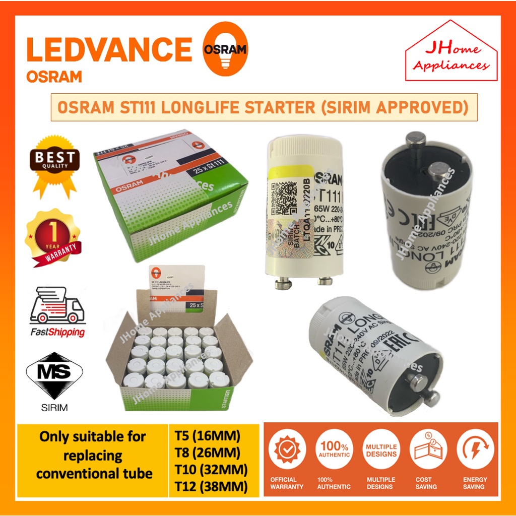 OSRAM STARTER FLUORESCENT TUBE ST111 LONGLIFE T8 CONVENTIONAL TUBE ...