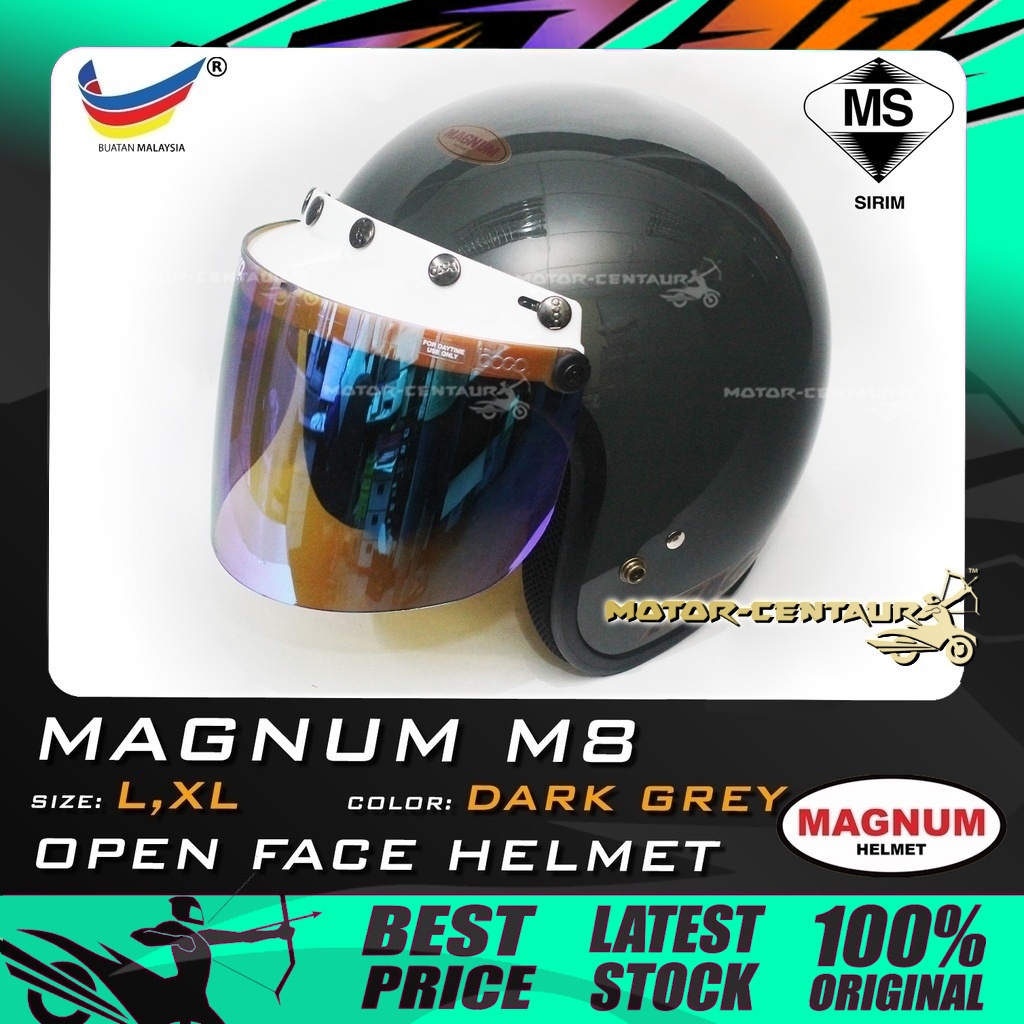 TOPI KELEDAR MAGNUM HELMET M8 DARK GREY SIZE: L 60CM, XL 62CM SIRIM ...