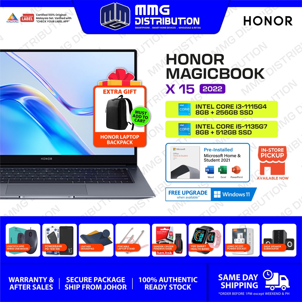 [FREE Backpack] HONOR MagicBook X15 2022 Laptop (i3-1115G4 | 8+256GB ...