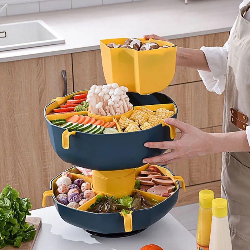 【READY STOCK】 Rotable Colander Hot Pot Platter 9 Cell Kitchen Drain ...