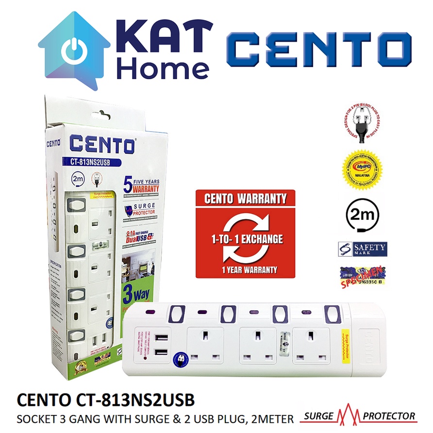 CENTO EXTENSION SOCKET PLUG 3 GANG /4 GANG /5 GANG WITH SIRIM, SURGE ...