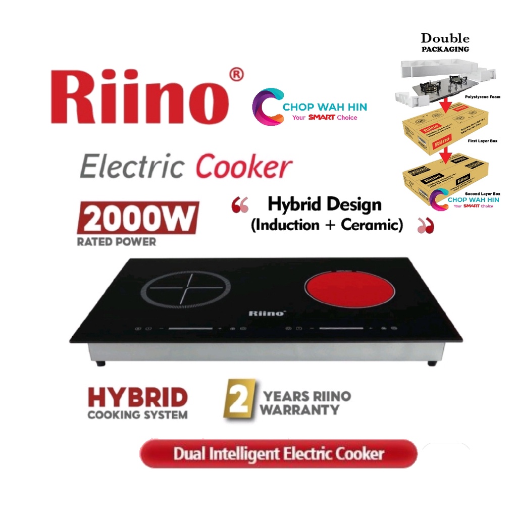 Riino Dual Intelligent Electric Induction & Ceramic Cooker 2000W (Black ...