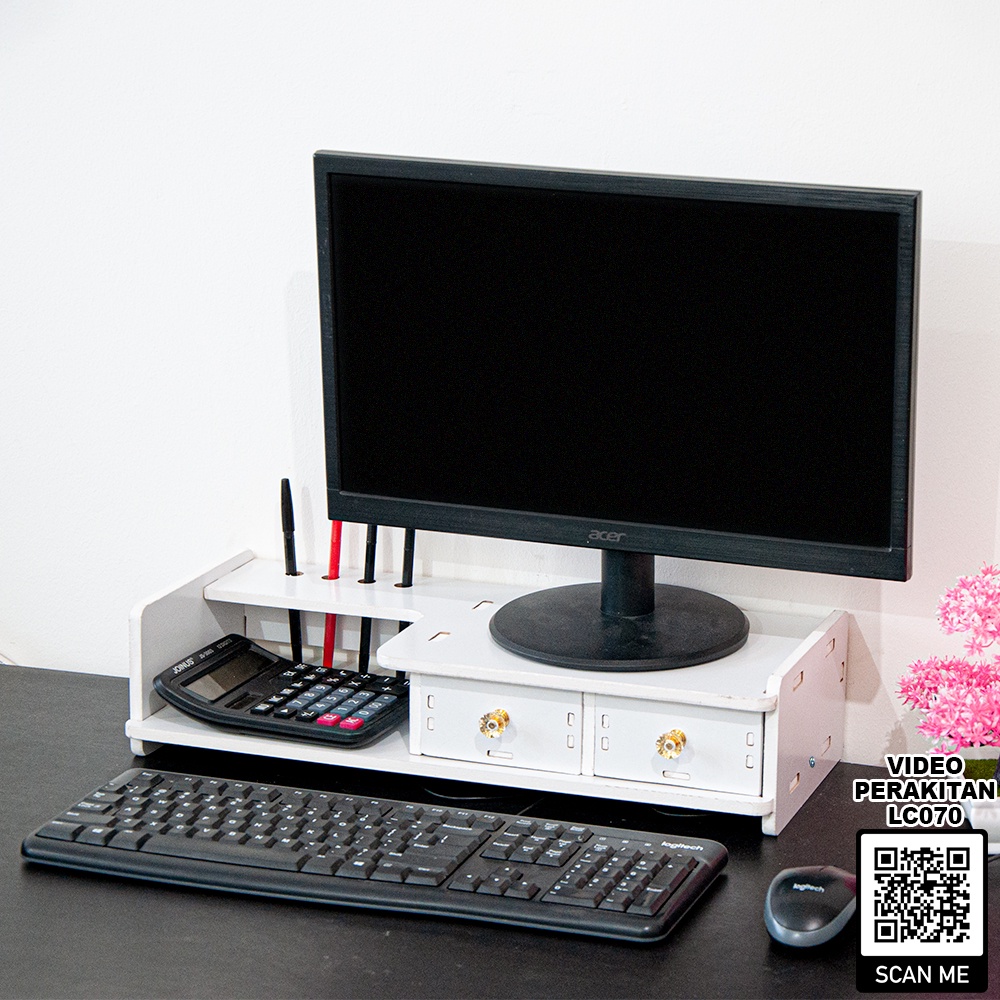 Monitor Coaster Stand Desk With 2 MDF Storage Drawers - LC070 | Shopee ...