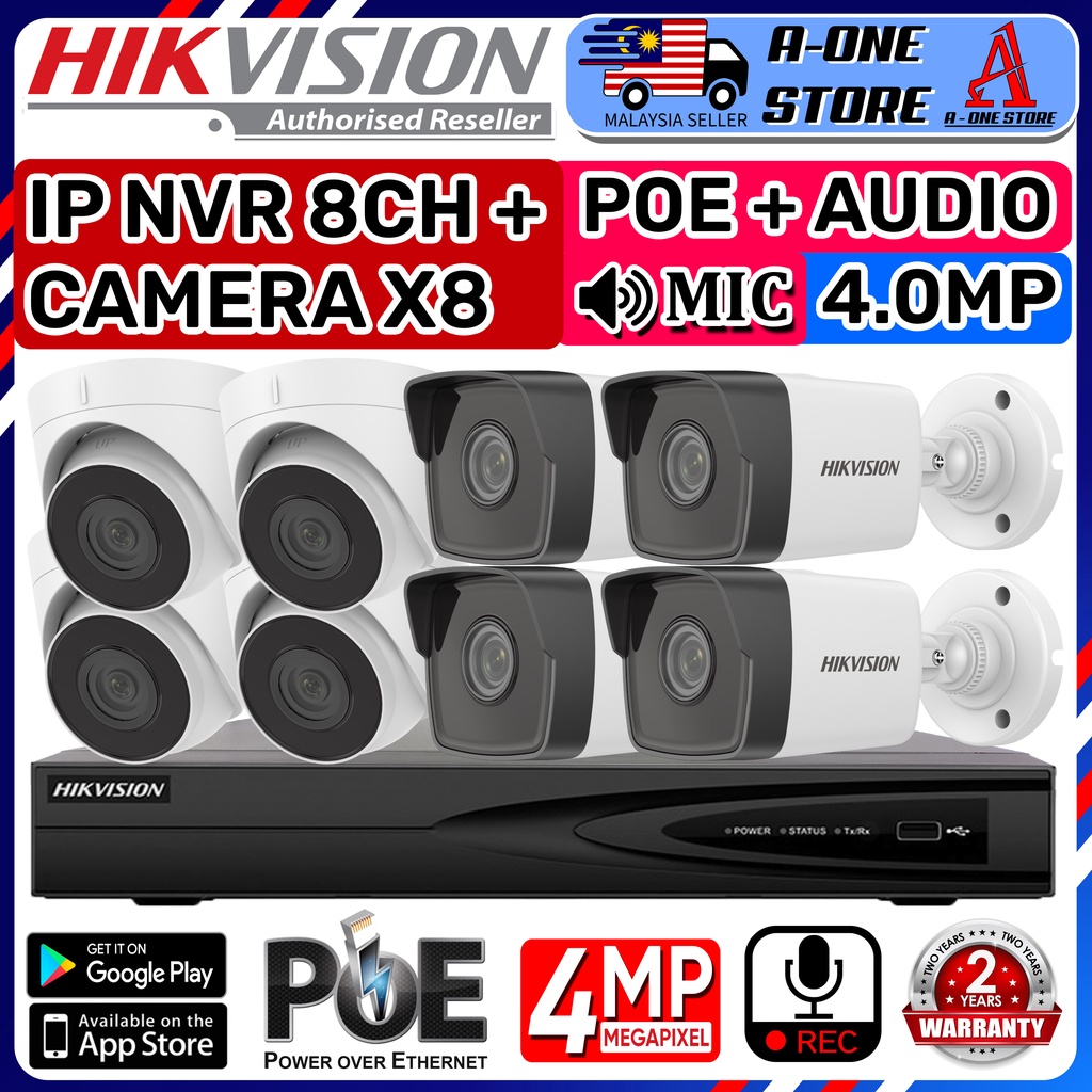 HIKVISION 🌟8 Channel🌟 MIC 4.0MP DS-7608NI-Q1/8P NVR + 8 PoE Audio ...