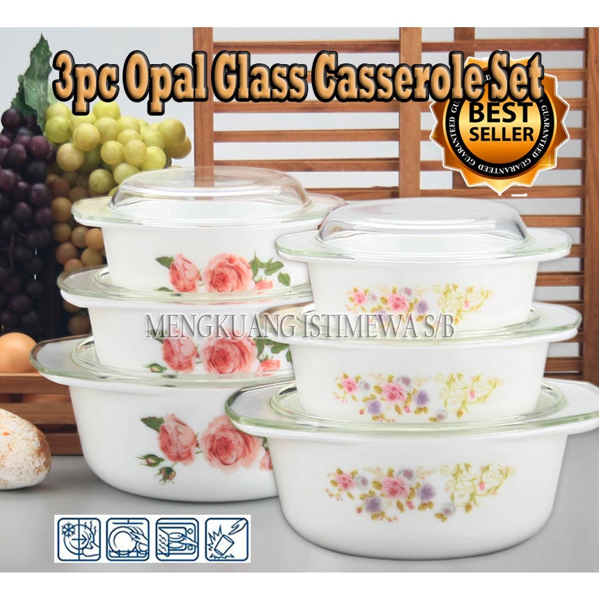 3 PC QUALITY HEAT RESISTANT TEMPERED MICROWAVE SAFE CASSEROLE SET ...