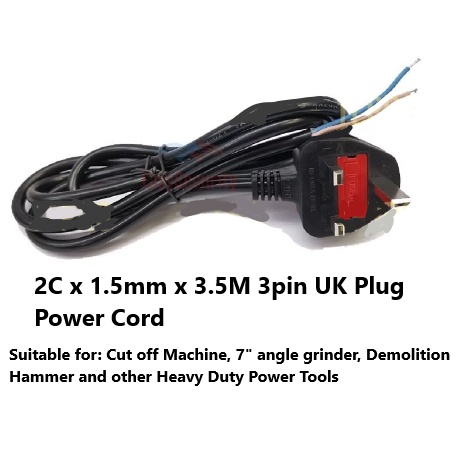 2Cx1.5mm Power Supply 3 PIN Plug Top with 2 core Cable UK PLUG with ...