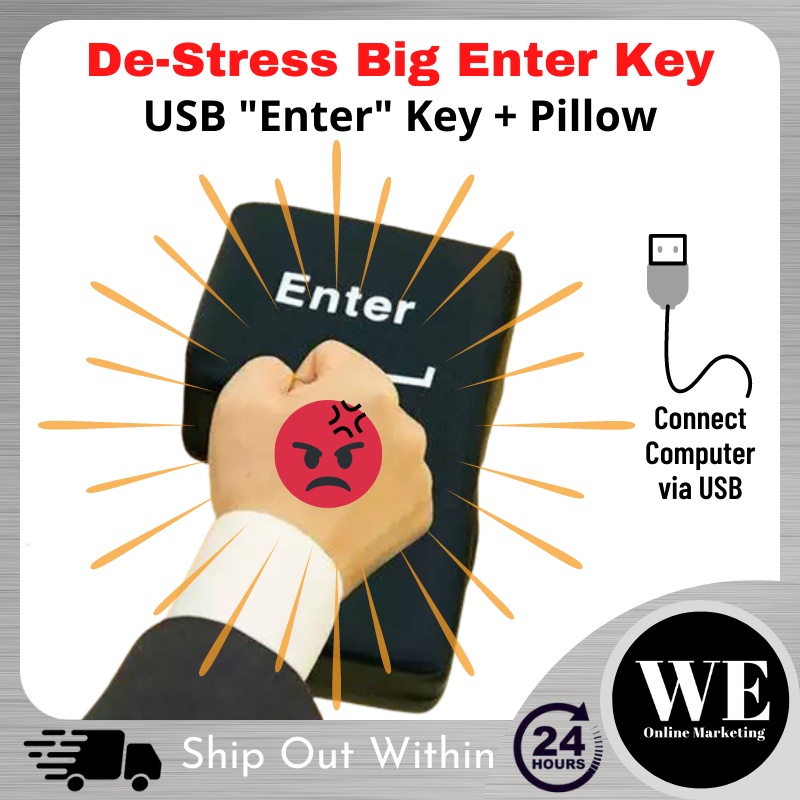 🇲🇾 De-Stress USB Big Enter Key - Pillow Soft Big Enter Button Stress ...