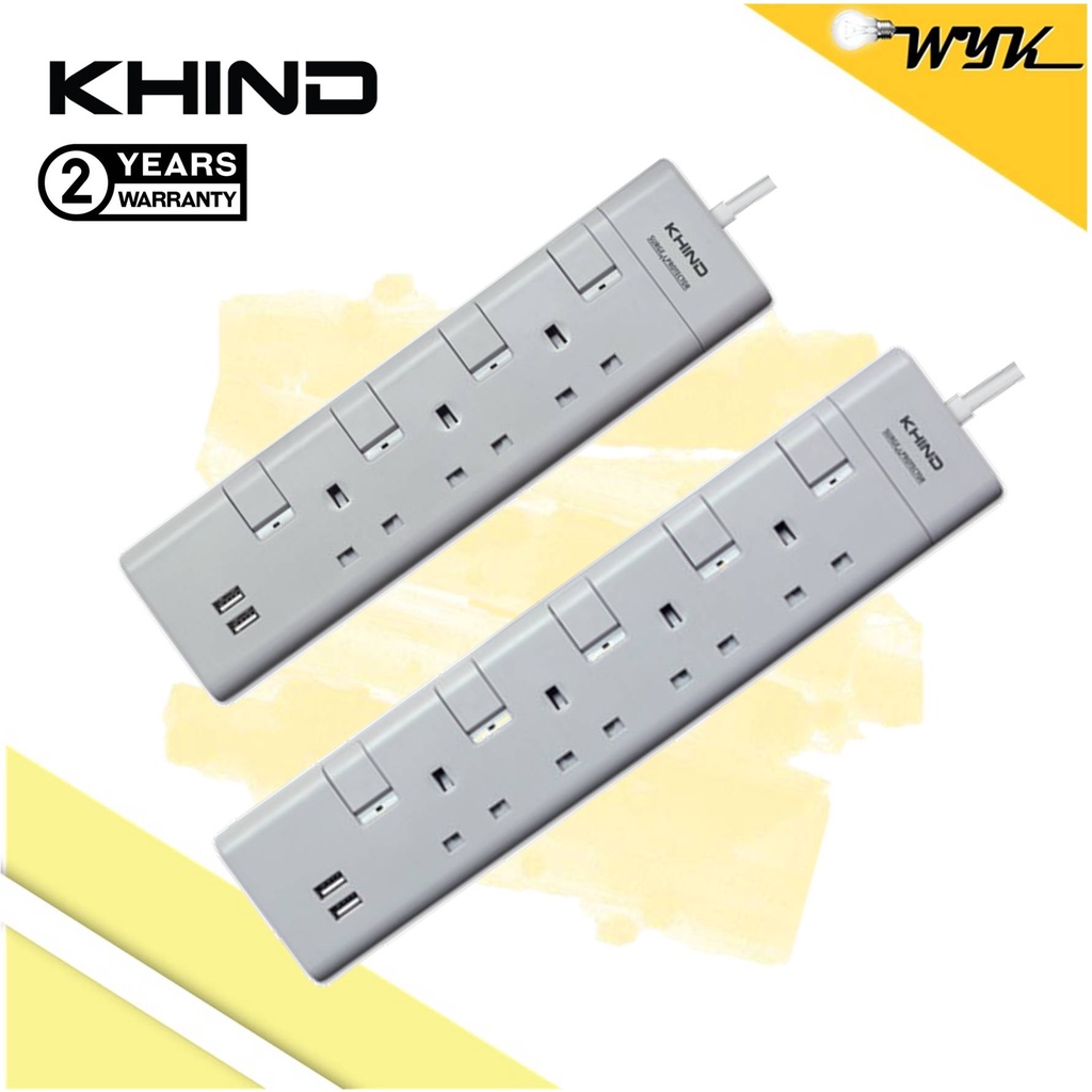 KHIND 3 Gang 4 Gang with 2 USB Port Trailing Socket Extension LN8354U ...