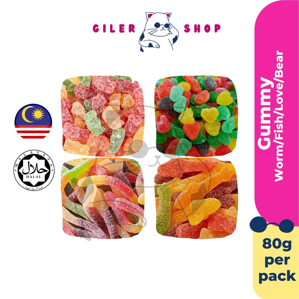 Gummy Jelly Sweets Candy 80g Gummy Worm Shaped Mix Pastilles Jelly Asam Rainbow Candies Jelly ...