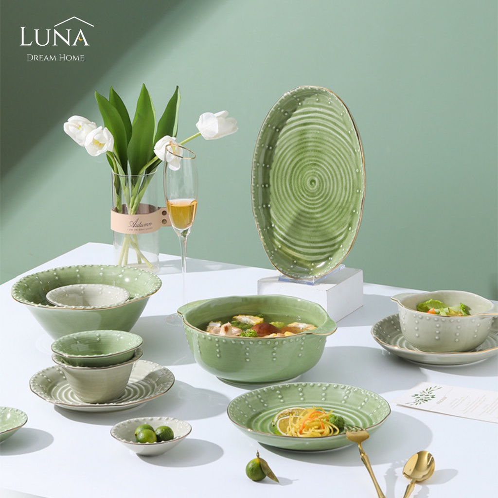 LUNA [Jade Green Dinnerware]Hari Raya Classic Ceramic Plate Bowl Soup ...