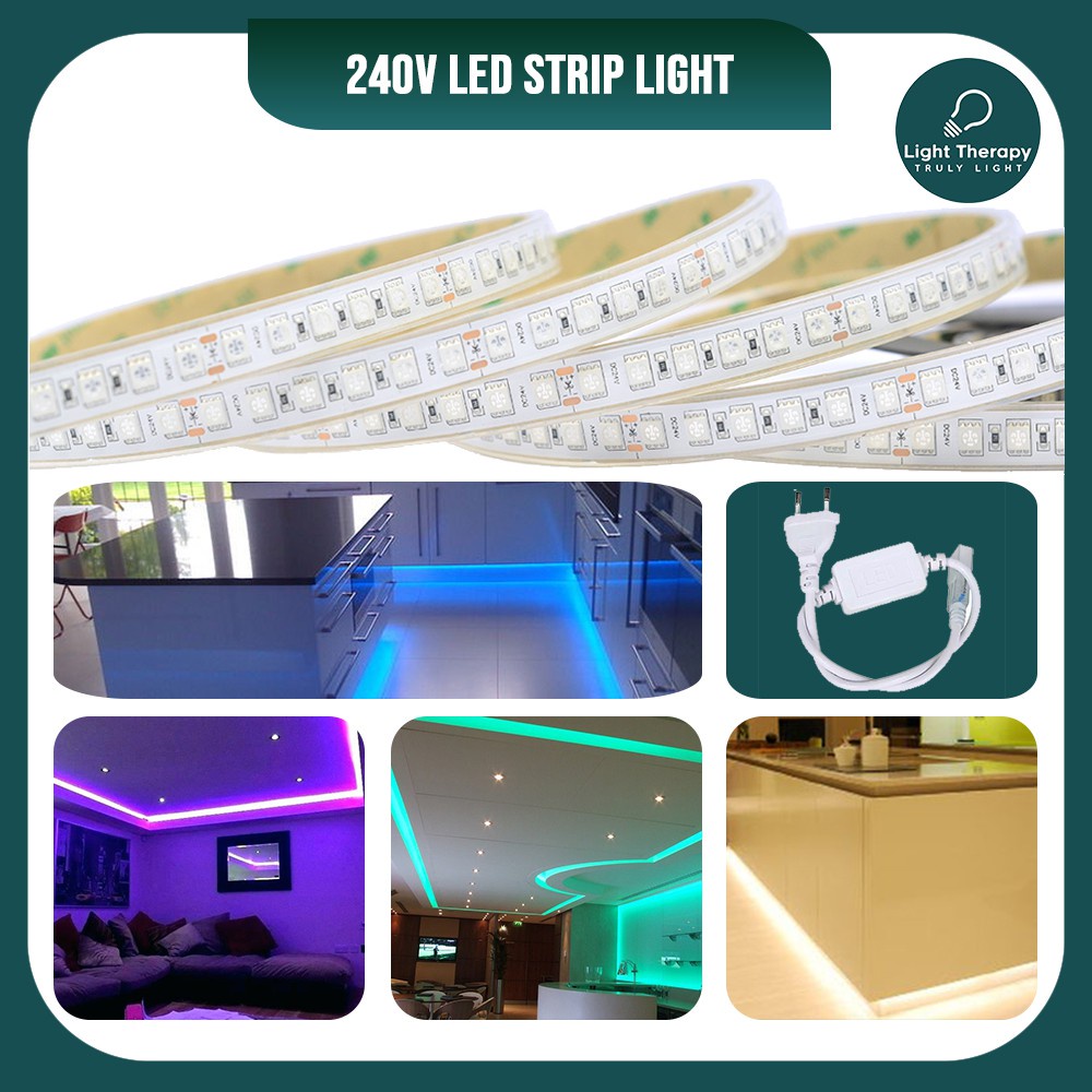1m LED Light Strip AC 220V Multicolour RGB/Warmwhite Lampu Siling Light ...