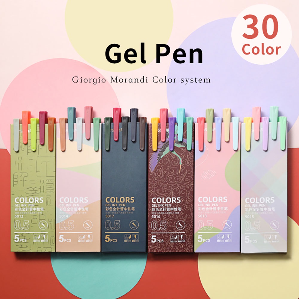 5Pcs/set Morandi Gel Pen 0.5mm Writing Durable Signing Pen 5 Colors ...
