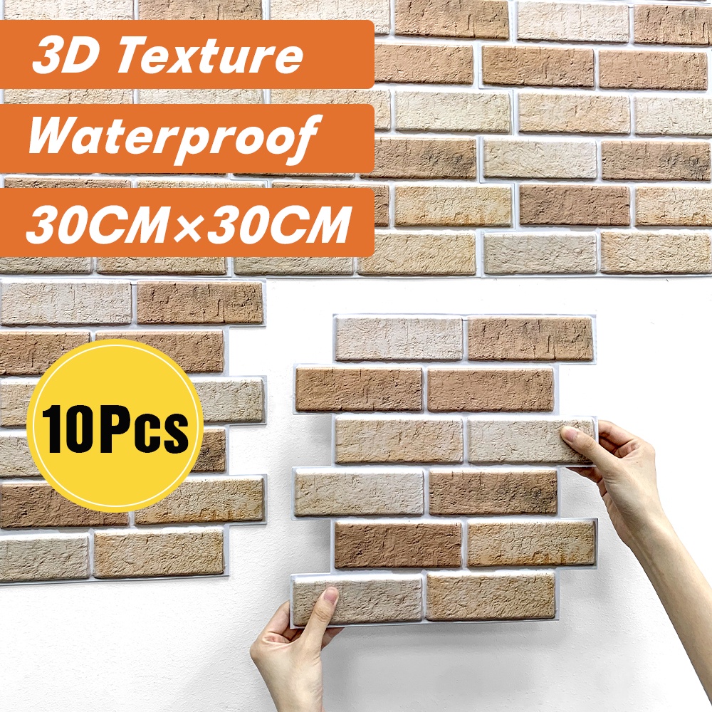10Pcs | 3D Wall Sticker Brick Wall Panel Self Adhesive Waterproof ...