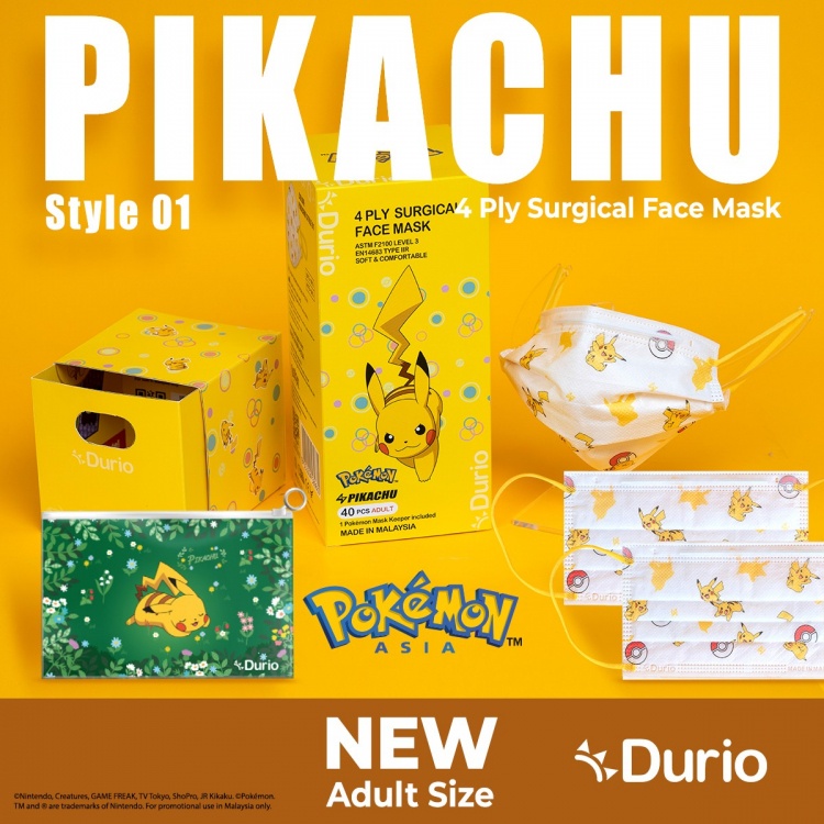 Durio 546A Pokémon 4 Ply Surgical Face Mask - Pikachu Style01 (Adult ...