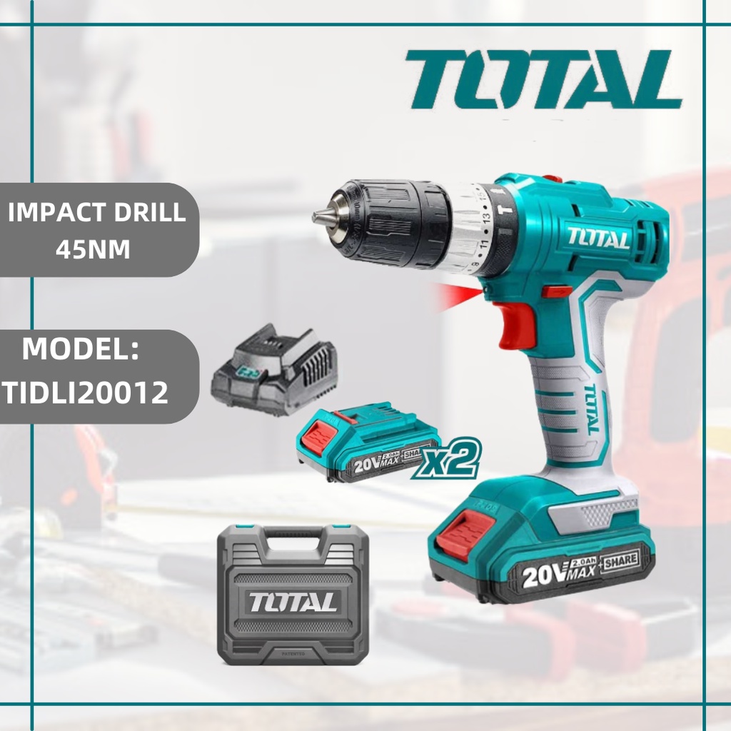 TIDLI20012 TOTAL LITHIUM-ION IMPACT DRILL 45NM 20V 2X BATTERY | Shopee ...