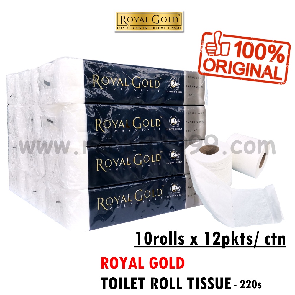 ROYAL GOLD TOILET ROLL TISSUE - 220s (12pkts) Pulp Paper 2ply - Toilet ...