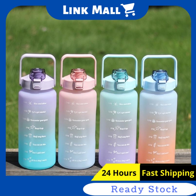 LINK 2L Large Water Bottle Straw Cup High Temperature Water Cup Scale Frosted Gradient Water Cup ...