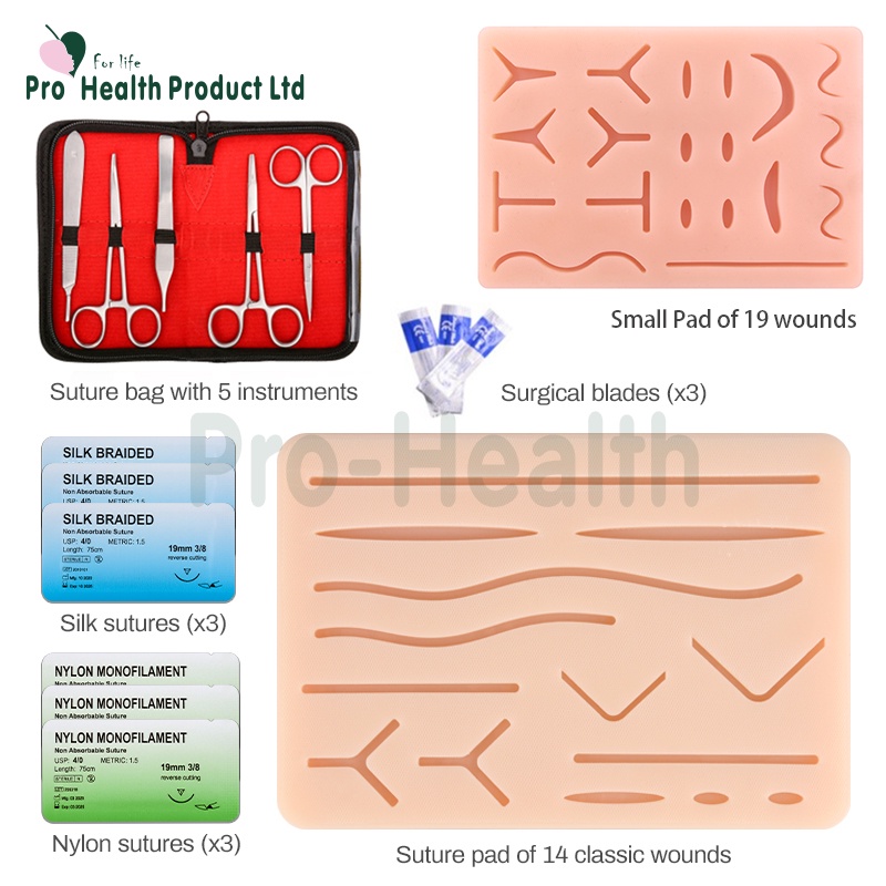 Suture Practice Full Kit 3-layer Silicone Suture Pad of 14 Classic ...