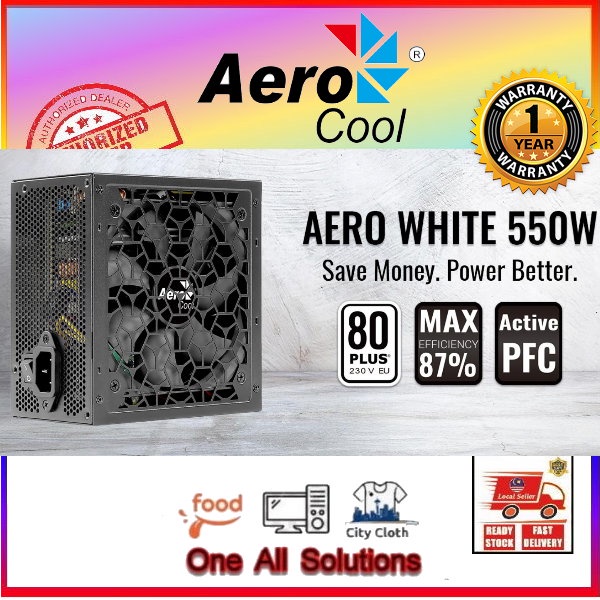 AEROCOOL AERO WHITE 550W 80+ 80 PLUS Gaming Power Supply Units PSU ...