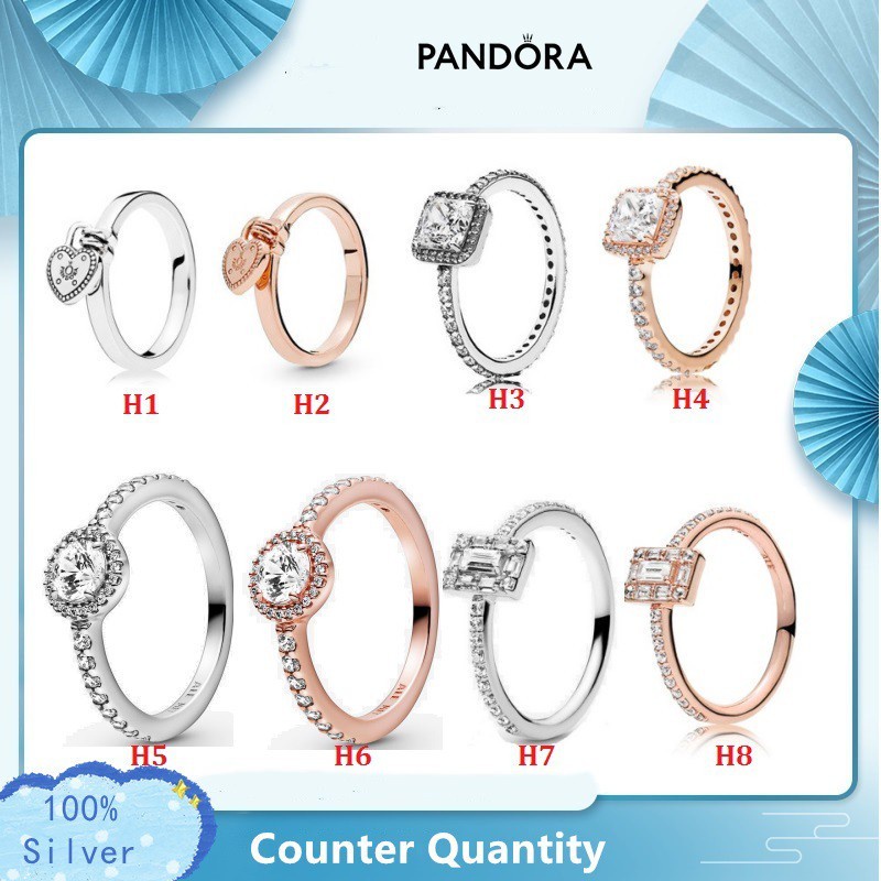 Pandora Silver Ring Charm ring Sparkling Square Halo Ring 925 Pure ...