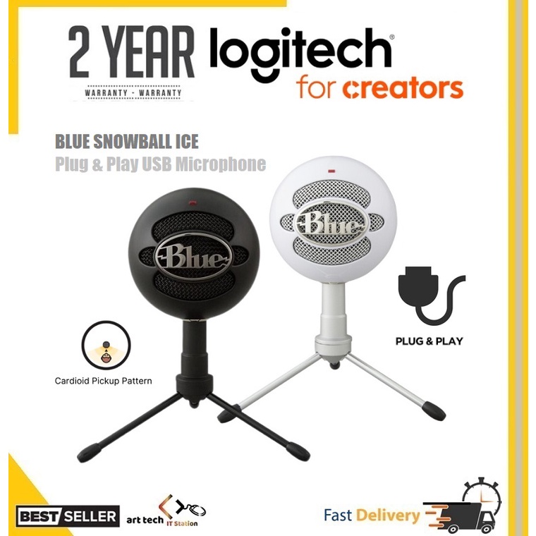 LOGITECH BLUE SNOWBALL ICE - Plug & Play USB Microphone | Black 988 ...