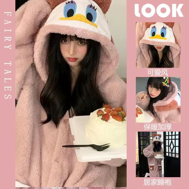 Cute Bear Coral Fleece Pajamas Women Autumn Winter Influencer Style
