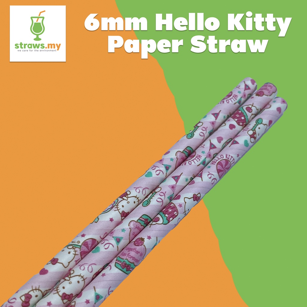 6mm Hello Kitty Pattern Paper Straws (100pcs) - Individually Wrapped ...