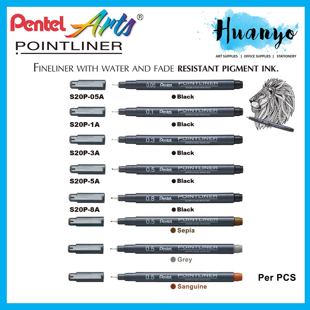 Pentel Pointliner S20P Technical Drawing Drafting Sketching Pen (Black ...