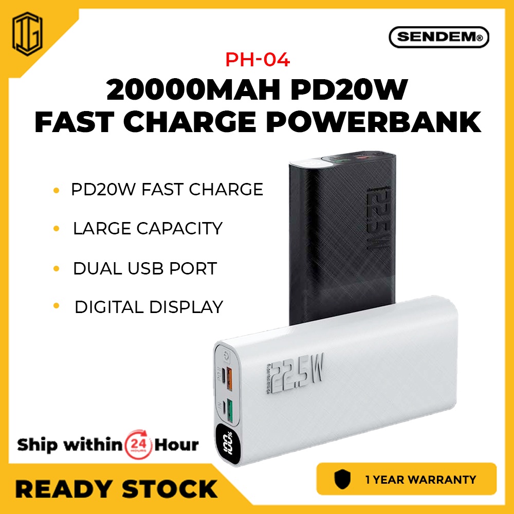 SENDEM PH04 20000mAh 22.5W + PD20W Fast Charge Power Bank Large ...
