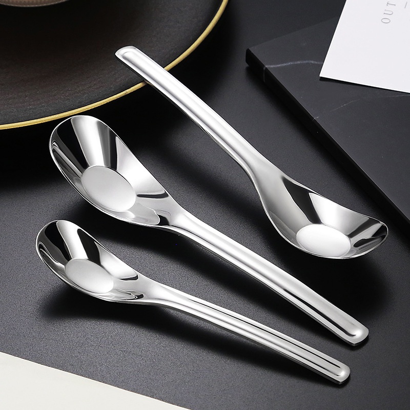 Ingot Spoon 304 Stainless Steel Thickened Household Eating Flat Bottom ...