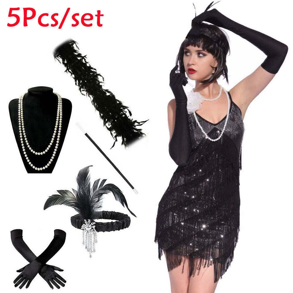 1920's Ladies Fancy Dress Accessories Flapper Charleston Girl Dress Set ...