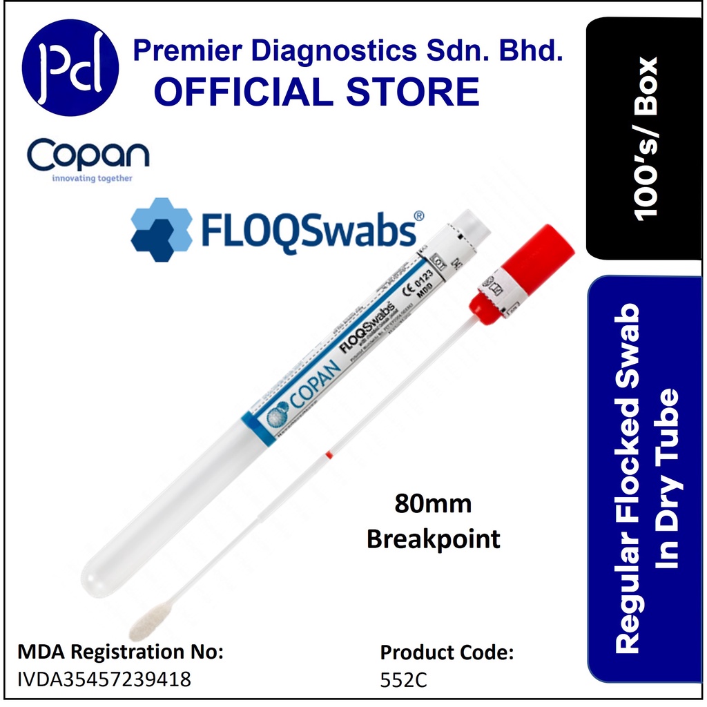 Copan FLOQSwabs® 552C - Regular Flocked Swab with 80mm Breakpoint ...