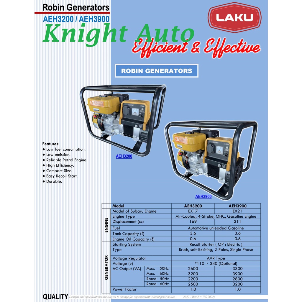 LAKU Robin EX17D 2.2kva Generator AEH3200 AEH3900 | Shopee Malaysia
