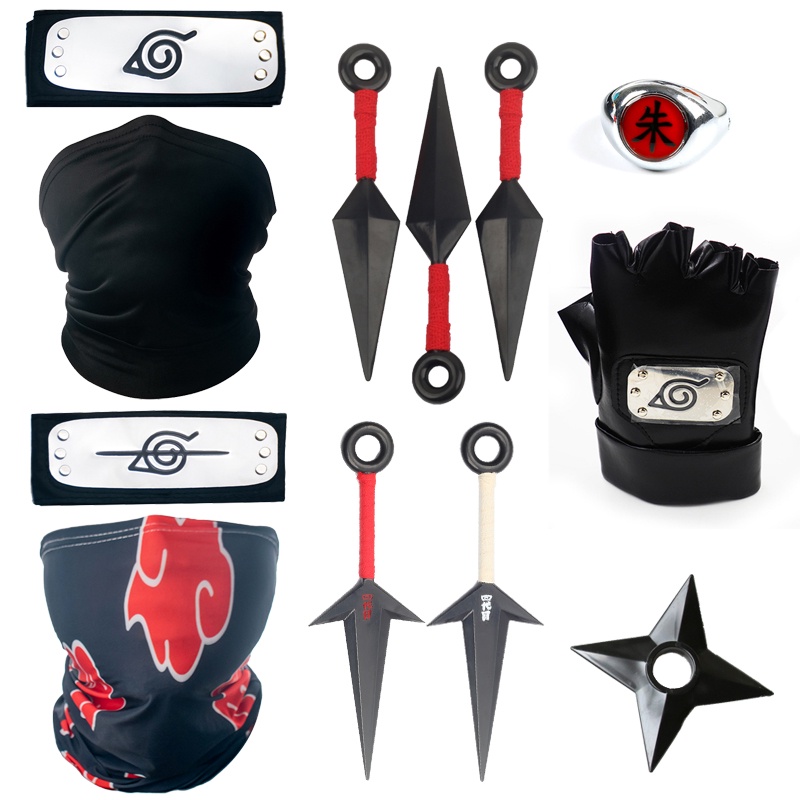 Anime Naruto Cosplay Prop Toys Itachi Gloves Face Mask Headband Ring ...