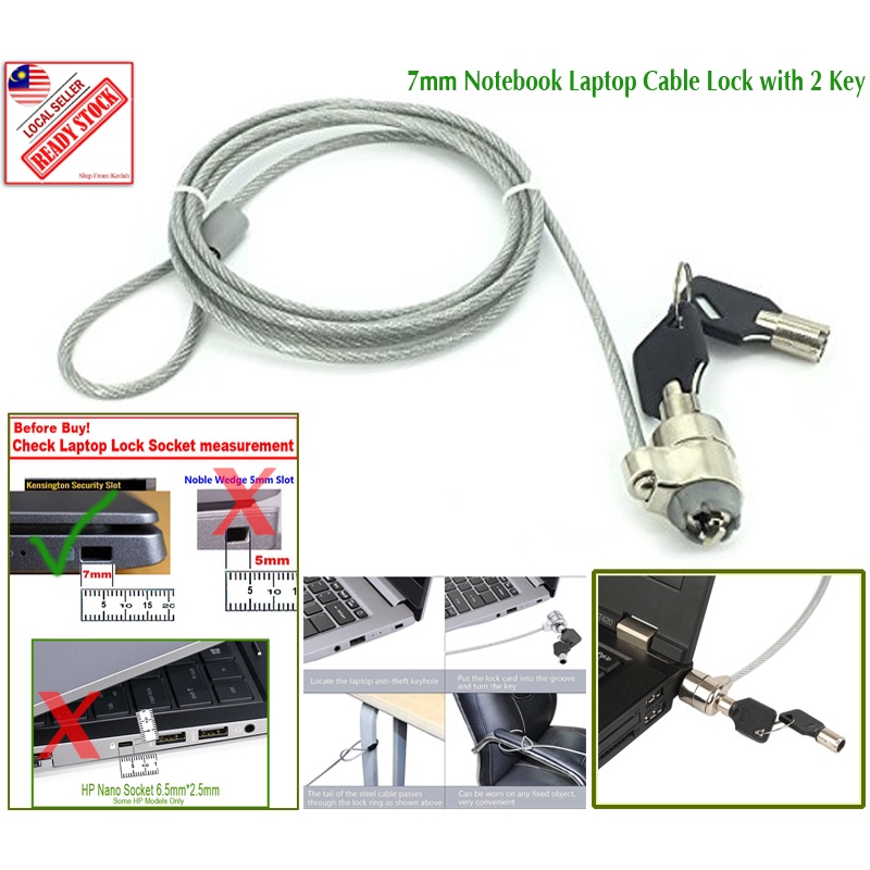 Universal Computer Security Cable Lock With 2 Keys Anti-theft Chain For ...