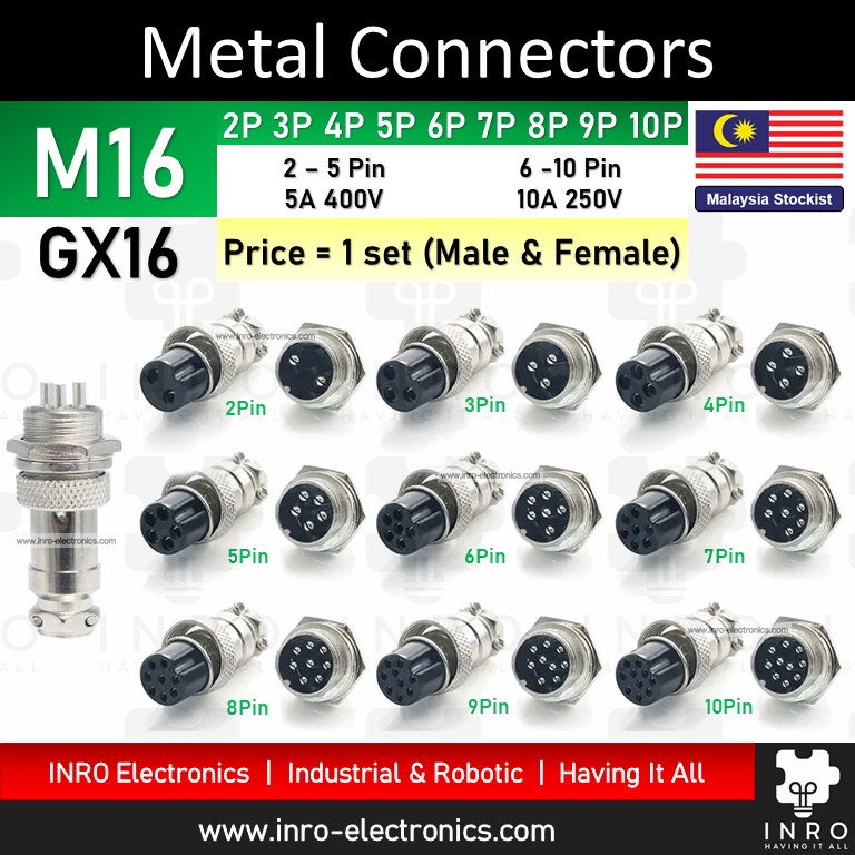 [1 set Male + Female] GX16 M16 Aviation Connector Socket, 16mm Metal Connector 2P 3P 4P 5P 6P 7P ...
