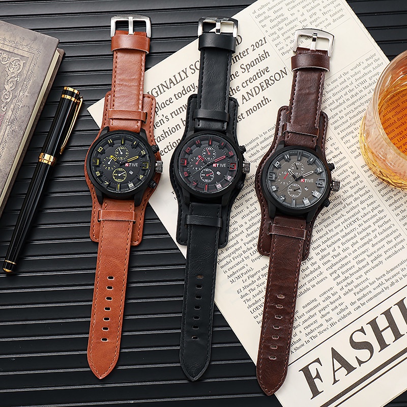 [Original] KTEVI Original Sports Leather Calendar Luxury Fashion Quartz ...
