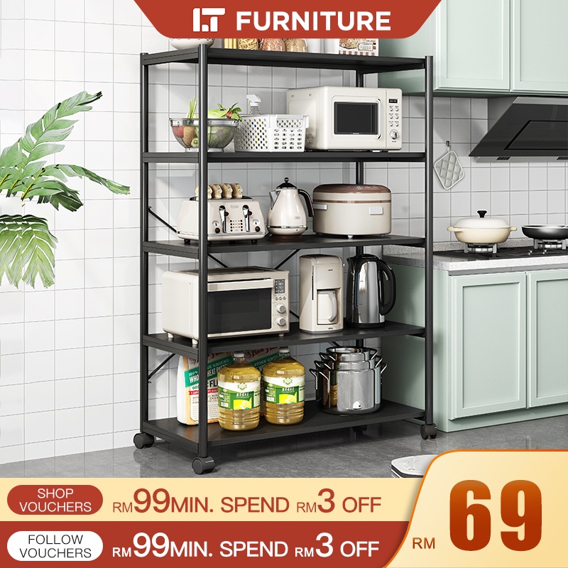 Kitchen Shelf Storage Rack With Wheel Rak Dapur Rack Shelf Kabinet ...