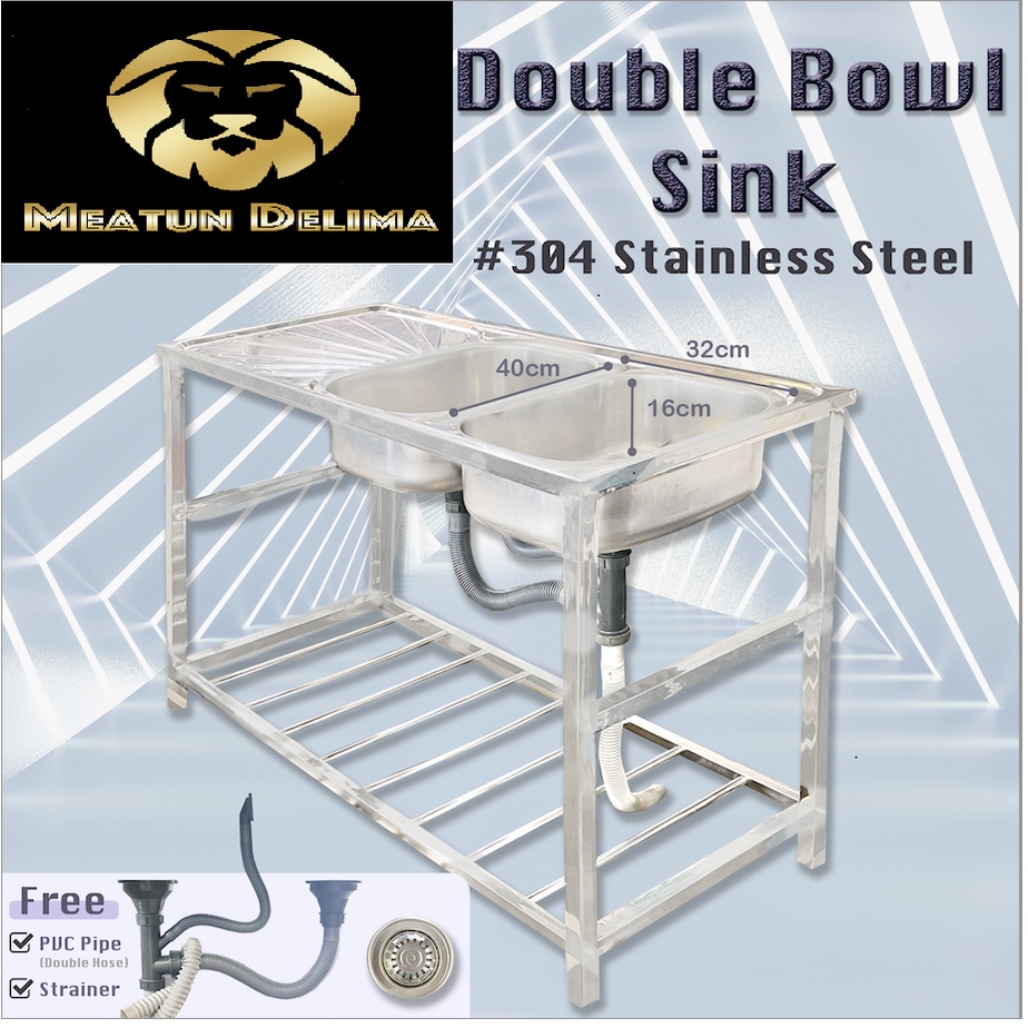 Stainless Steel Double Bowl Sink 1 Tier Under Shelf Kitchen Sinki /Dish ...
